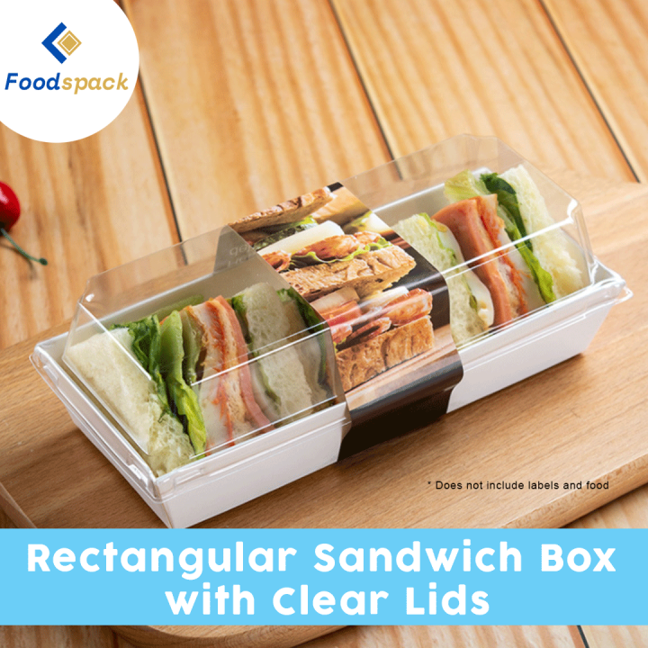 (50pcs) Rectangular Sandwich Box With Clear Lids for Swiss Roll Cake ...