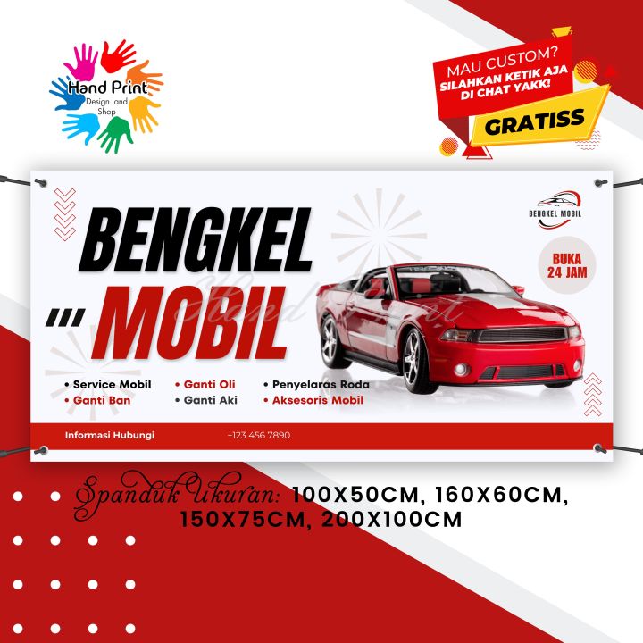 Cetak Spanduk Banner Bengkel Mobil Merah Latar Putih MMT Spanduk Custom ...