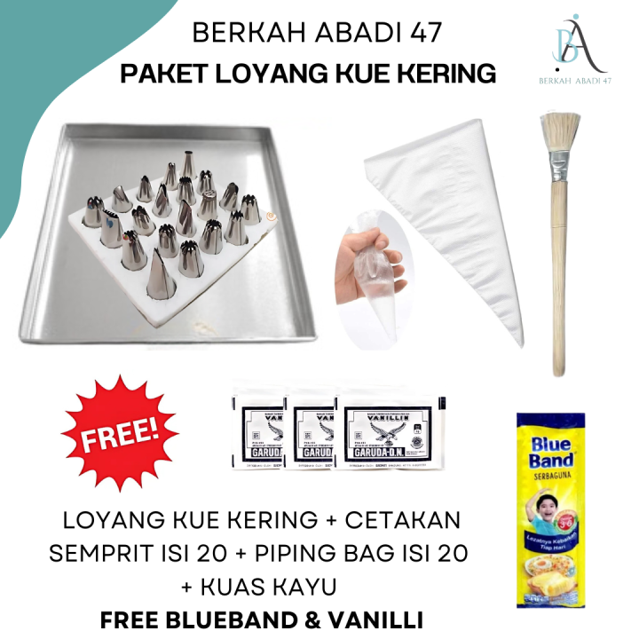 PAKET LEBARAN Loyang Kue Kering / Cetakan Semprit Isi 20 / Kuas Kayu ...