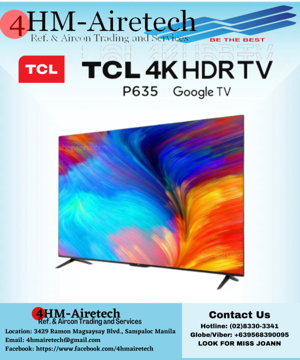 FOURHM TCL (43P635) 43INCHES 4K HDR Google TV | Lazada PH