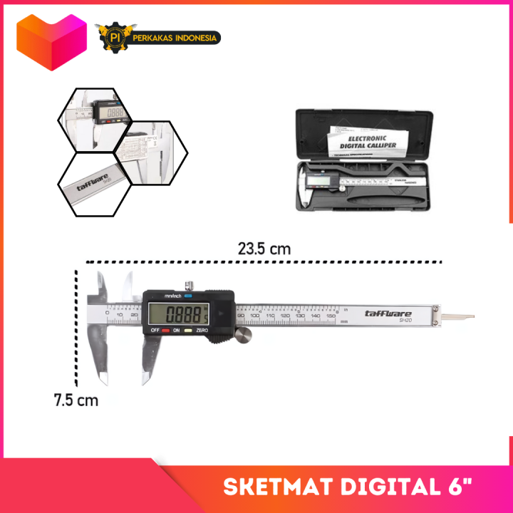 Penggaris Digital Sketmat 6 Inch 150mm Alat Ukur Besi Meteran Digital ...