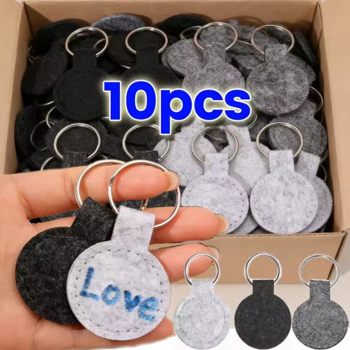 10Pcs DIY Felt Round Keychain Blank Mark Ornaments Charms Car Backpack ...