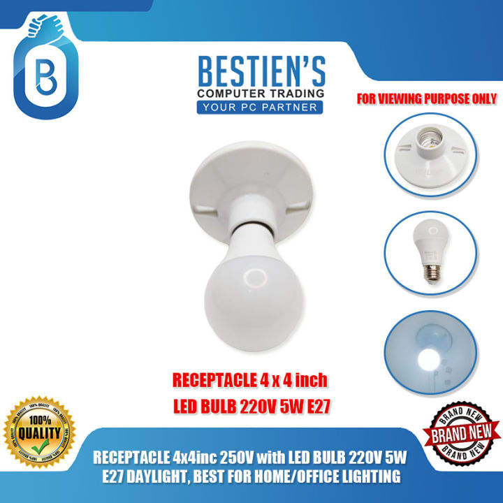RECEPTACLE 4x4inc 250V with LED BULB 220V 5W E27 DAYLIGHT, BEST FOR ...
