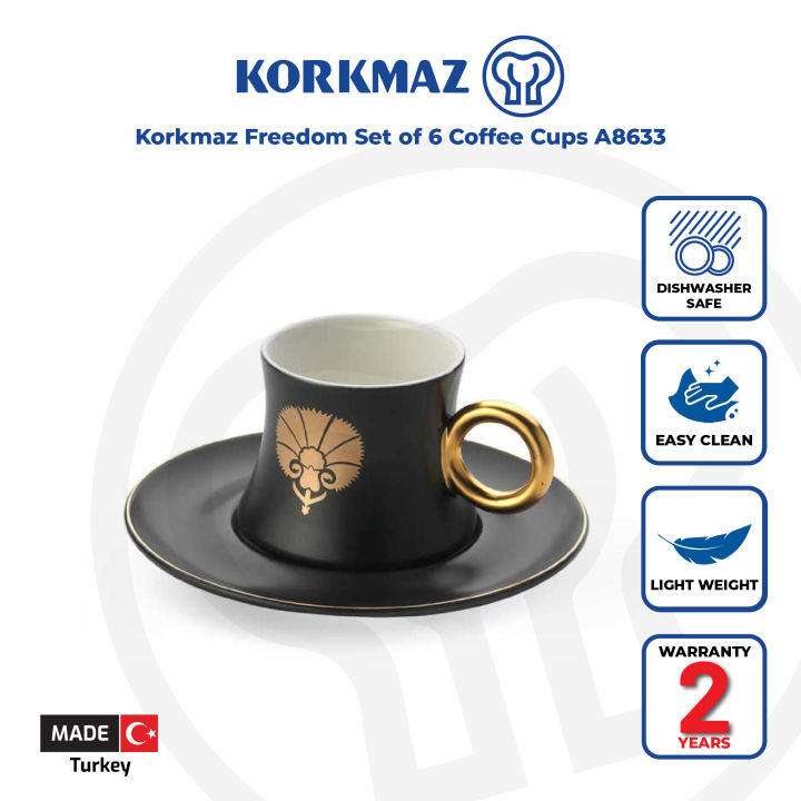 Korkmaz Freedom Coffee Espresso Cups with Saucers Set - Set of 6, Made ...