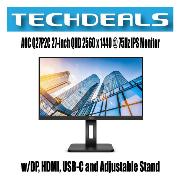 AOC Q27P2C 27-inch QHD 2560 x 1440 - 75Hz IPS Monitor w/DP, HDMI, USB-C ...