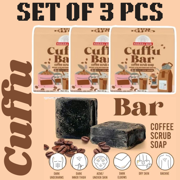 SET OF 3 PCS Cuffu bar coffee scrub soap 3in1 exfoliate, whiten ...