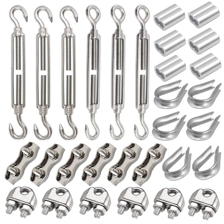 M5 Wire Tensioner Set With Turnbuckle Wire Rope Clamp Thimbles Press ...