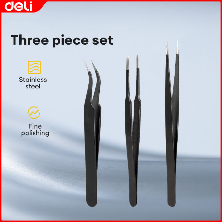 Deli 3Pcs Tweezers Set For Tools Stainless Steel Repair Precision ...