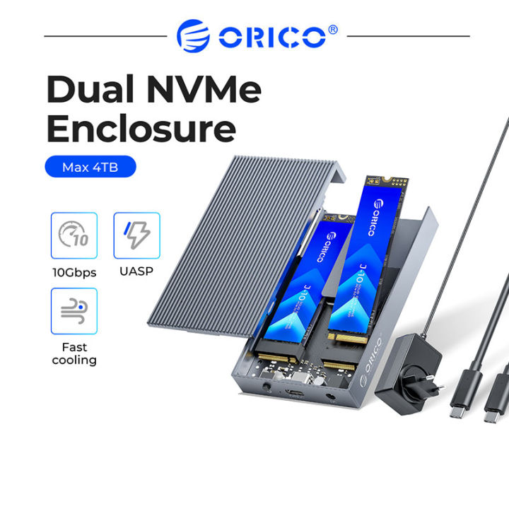 ORICO Dual Bay M.2 NVME SSD Enclosure Offline Clone USB C 3.1 Gen2 10Gbps For M Key & M/B Key ...