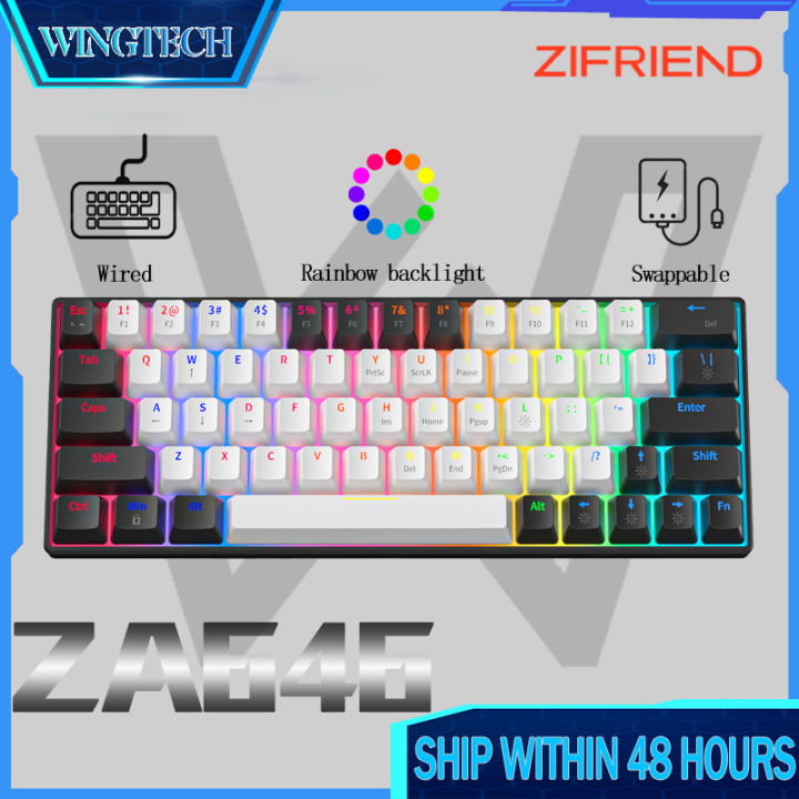 Zifriend ZA646 wired 63 key swappable rainbow backlight mechanical ...