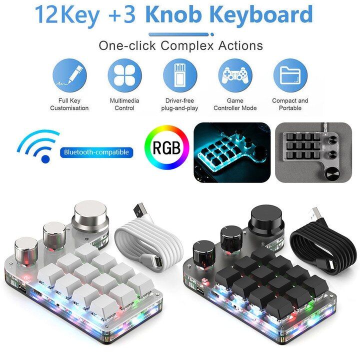 Programming Macro Custom Knob Keyboard Rgb 3 Key Copy Paste Mini Button Photoshop Gaming Keypad