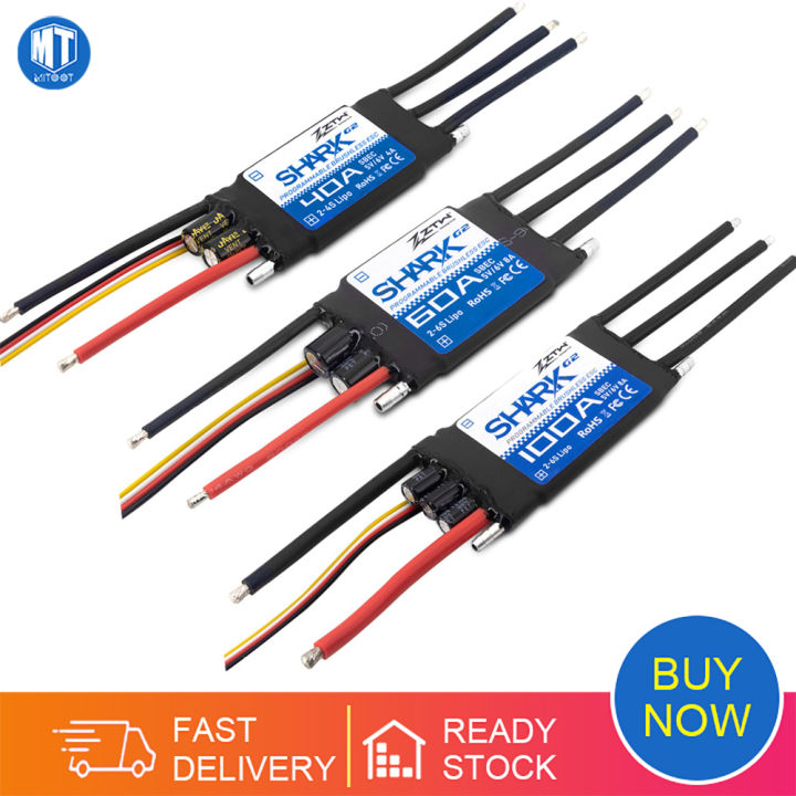 ZTW 32-Bit ESC Shark G2 20A/30A/40A/50A/60A/80A/100A 2-6S SBEC 5V/6V 8A Brushless Speed Control ...