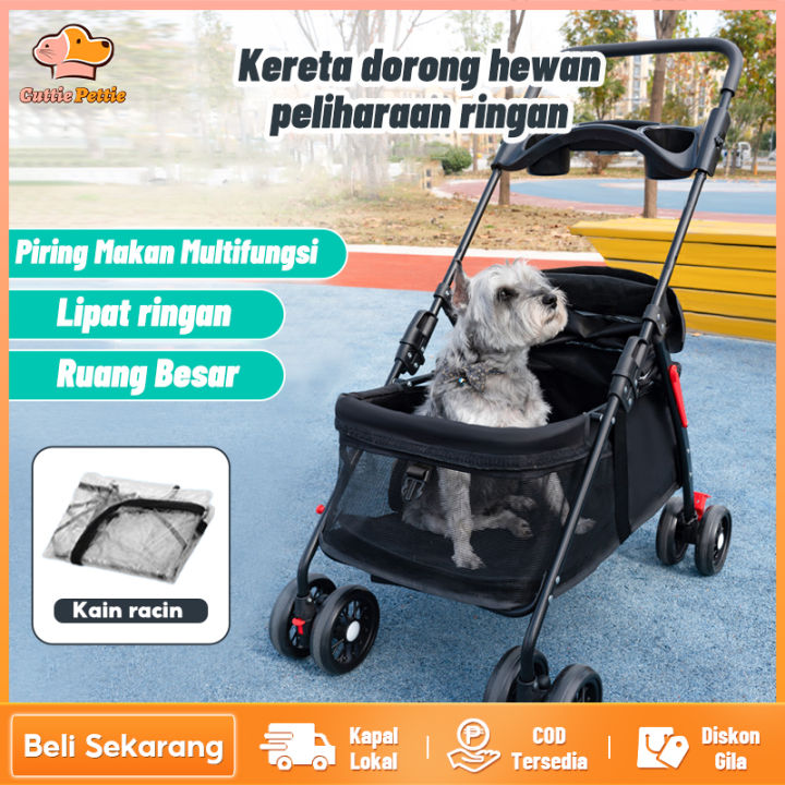 【Ready】Foldable Pet Stroller Anjing Kucing Pet Stroller Roda 4 Outdoor ...