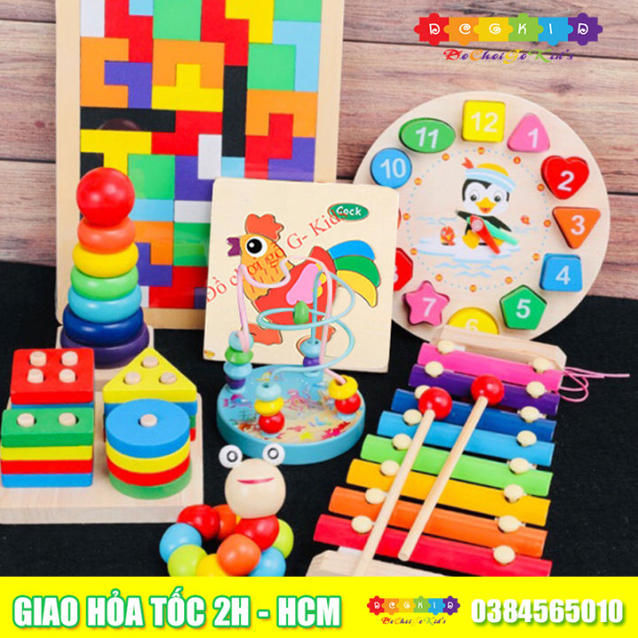 Combo 8 món đồ chơi gỗ an toàn cho bé phát triển trí tuệ, đồ chơi gỗ ...