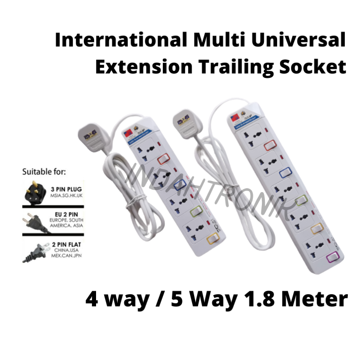 4 5 Way Gang International Multi Universal Portable Extension Trailing Socket Extension Plug