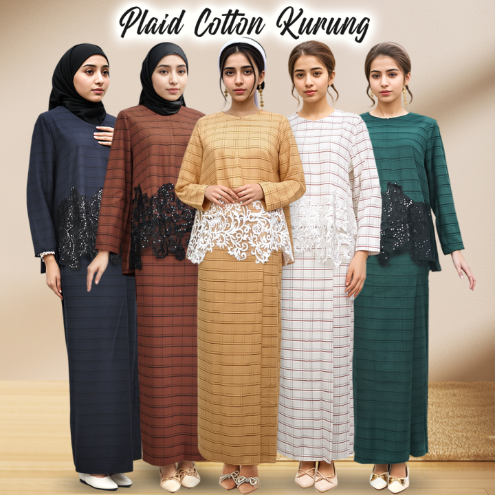 JOJOBars Checkered Sulam Baju Kurung Women Kedah Moden Baju Raya ...