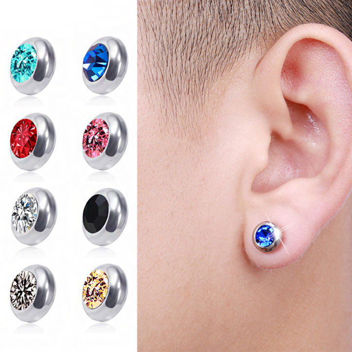 Shiny Punk Fake Earring Piercing Men Strong Magnet Magnetic Ear Studs ...