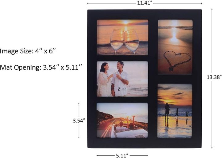 4x6 5-Opening Collage Picture Frame Black Wood Photo Frames for 4x6 ...