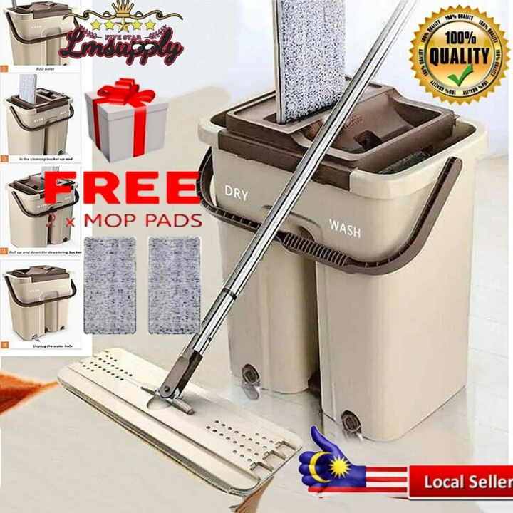 Self Clean Wash And Squeeze Dry 2 In 1 Scratch Mop With Bucket And 2 Mop Pad | Lazada