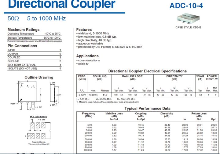 5-1000M/10dB broadband directional coupling ADC-10-4 Mini-circuits RF ...