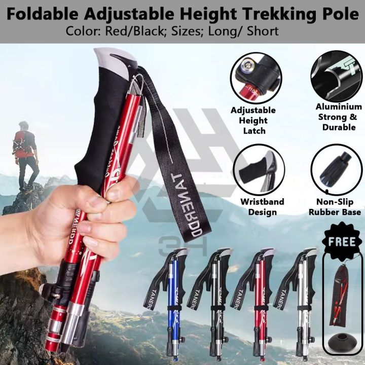 3H Foldable Trekking Pole Height Adjustable Aluminium Hiking Climbing ...
