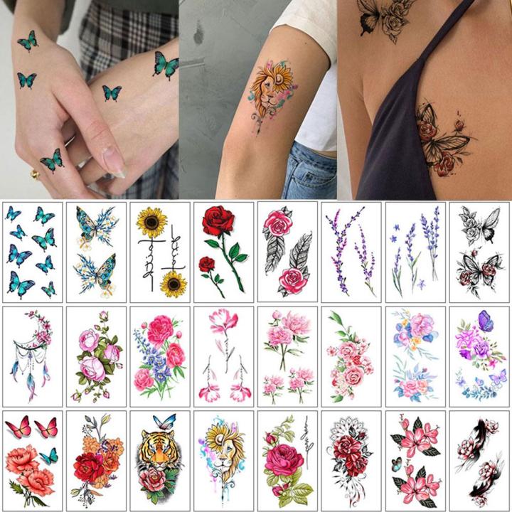 Tattoo Sticker Waterproof Temporary Tattoo Waterproof F8F9 Flower Style ...