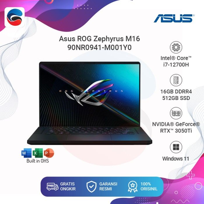 ASUS Laptop ROG Zephyrus M16 Intel Core i7 16GB 512GB RTX 3050Ti Win 11 ...