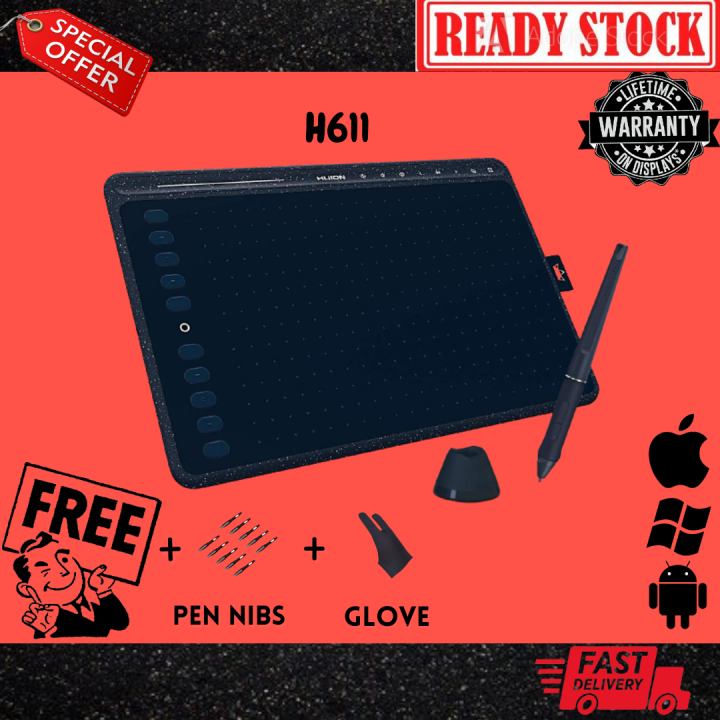 HUION HS611 Drawing Graphics Tablet with 8 Multimedia Key 10 Press Key ...