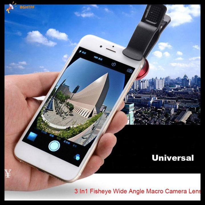 BGHTFF Universal Phone Lens Clip On 3 in 1 Wide Angle Fish Eye Macro ...