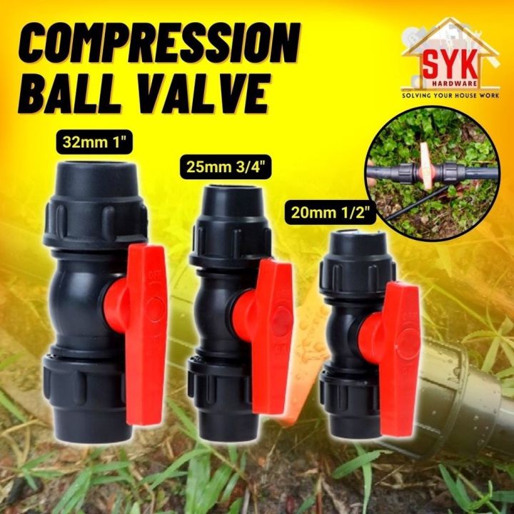 SYK Poly HDPE PP Ball Valve (20mm/25mm/32mm) Stop Cock Irrigation ...