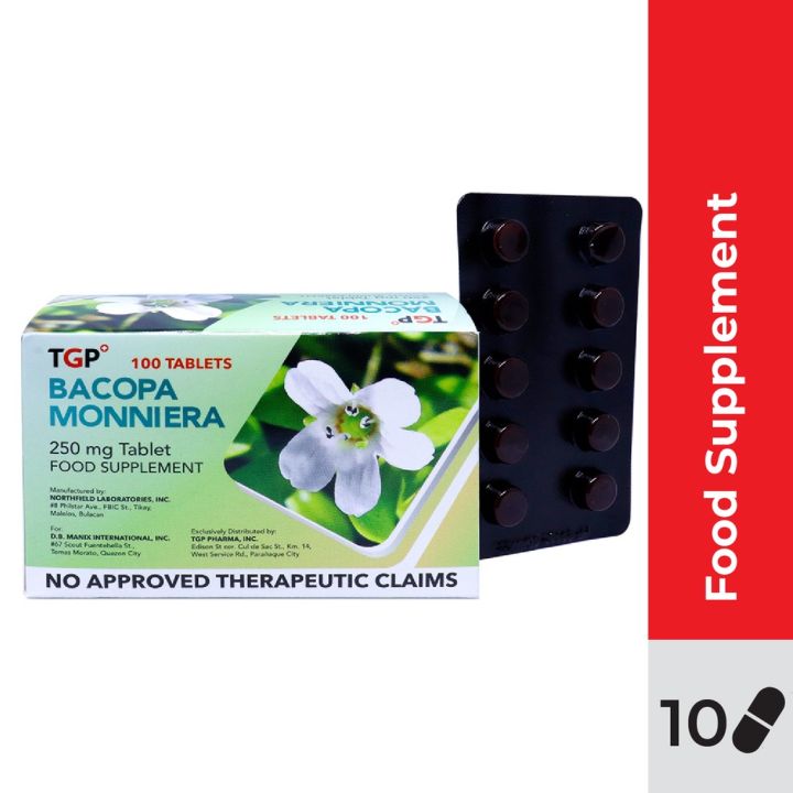 TGP Bacopa Monniera Supplement Tablets 250mg 10 TABLETS for memory ...