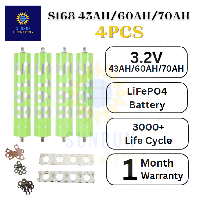 4PCS - S168 LiFePO4 Battery - High Capacity Options 3.2V (43Ah, 60Ah ...