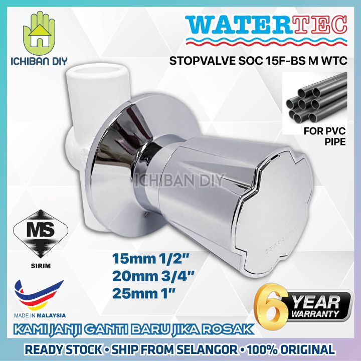 PVC Pipe Stop Valve Cock 1/2", 3/4", 1" inch Watertec Soc 15F-BS 20F-BS ...