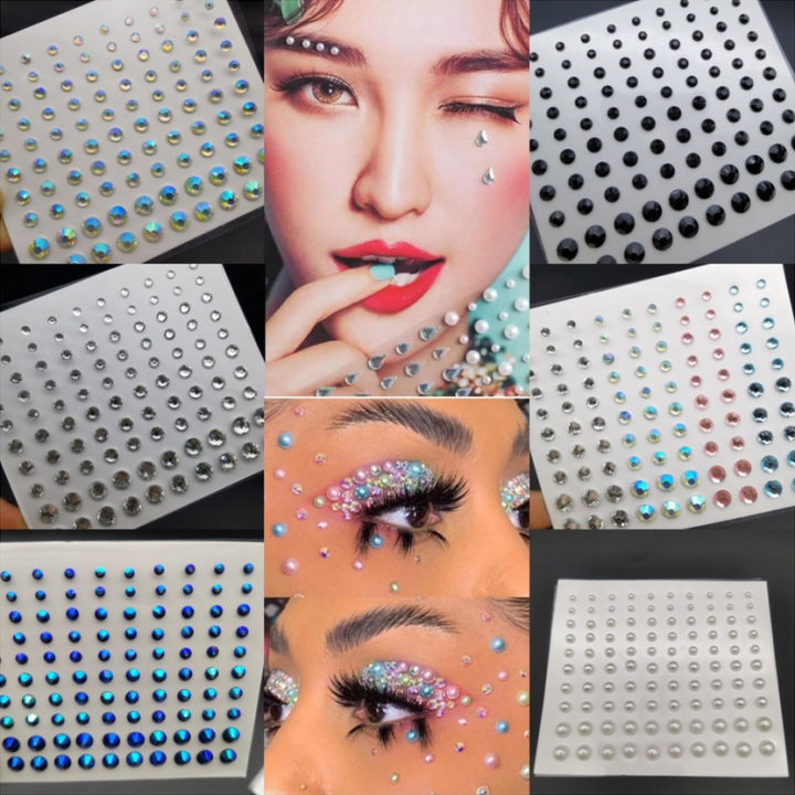 3/4/5/6mm Rhinestone Pearl Face Sticker Eye Eyebrow Sticker Diamond ...