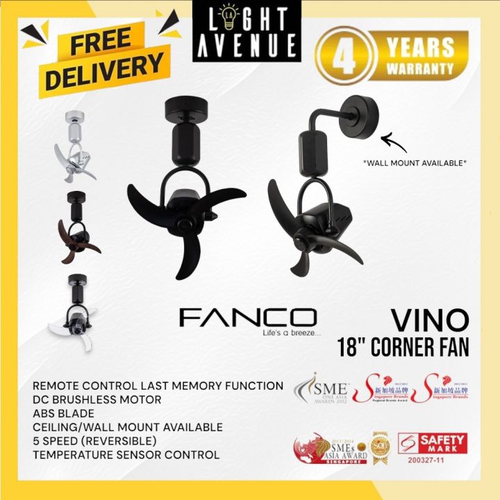 FANCO Vino DC Corner Fan With Remote Control 3 Blade 18'' (Ceiling&Wall ...