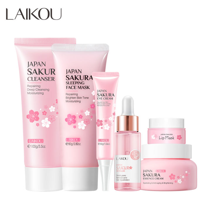 Laikou Japan Sakura Face Serum Noirishing Essence Cream Reduce Fine Lines Facial Wash Cleansing