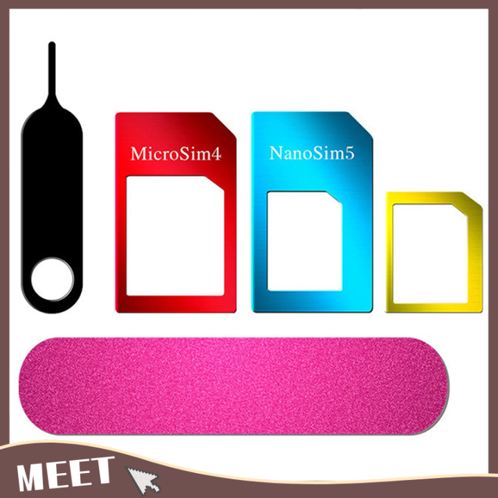 🟠🟡 MEET🟢🔵 5 in 1 Sim Cards Adapters Metal Holder Card With Sander Open ...