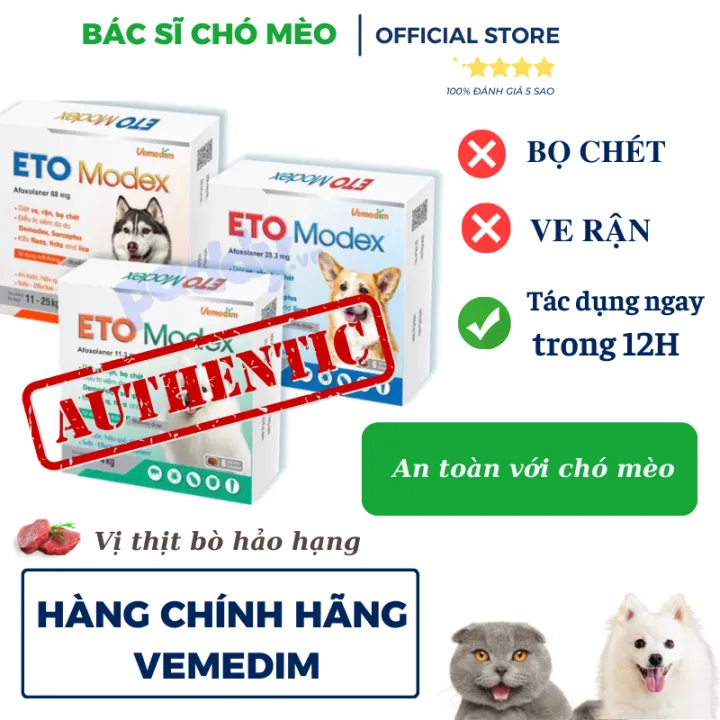 ETO MODEX Viên Nhai Diệt Ve Rận Bọ Chét Chó mèo Chính Hãng VEMEDIM ...