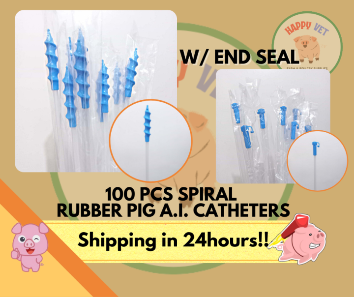 100pcs Spiral tip rubber disposable A.I. Catheter for Pig Sow Gilt ...