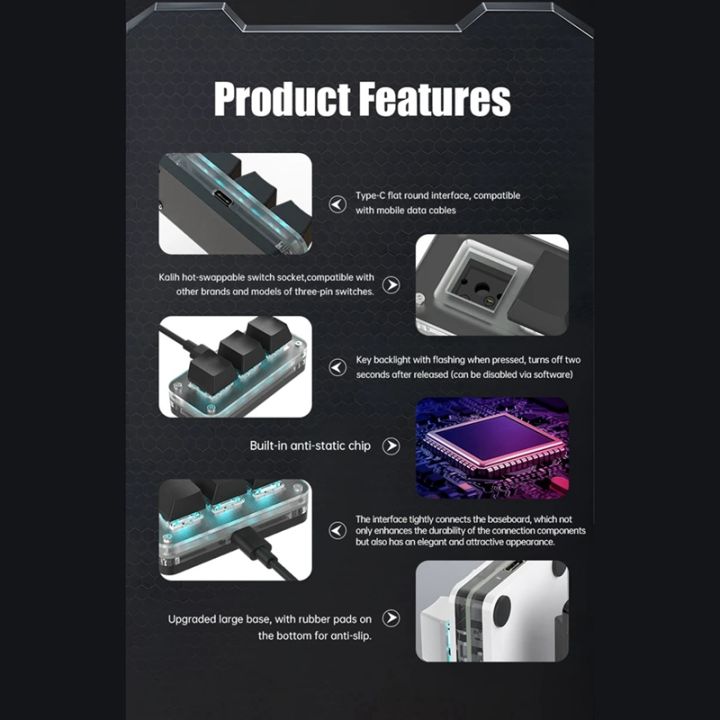 3 Keys Macro Programming Mini Keyboard For Photoshop Gaming Hotswap