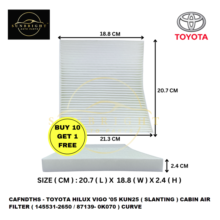 TOYOTA HILUX VIGO '05 KUN25 ( SLANTING ) CABIN AIR FILTER ( 145531-2650 ...