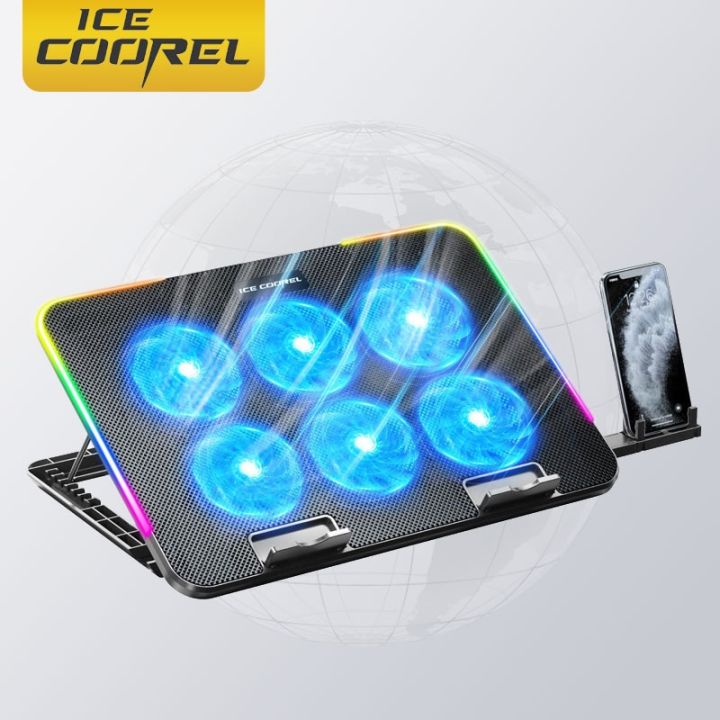 NEW 6 Fan Adjustable Foldable Laptop Cooler Pad Quiet Fans 9-18 RGB ...