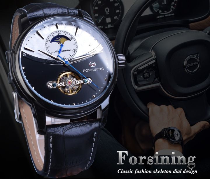 Forsining Automatic Watch Men Moon Phase Golden Skeleton Mechanical ...