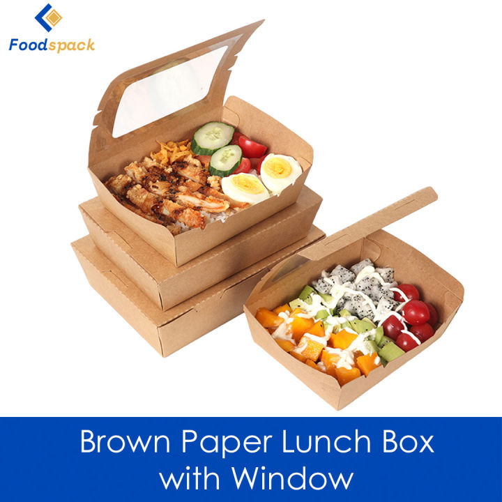 (50pcs) Kraft Paper Lunch Box with Window / Brown Paper Box with Window ...
