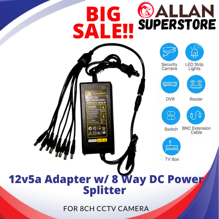 Allan Superstore 12V 5A 60W DC Power Supply with 8 Way CCTV Power ...