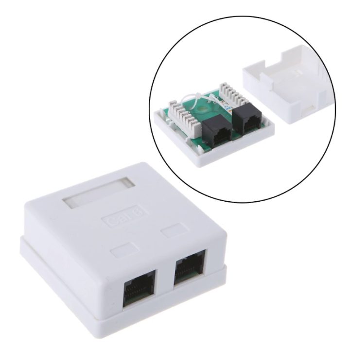 2 Port RJ45 Connector Junction Box for CAT6 Cat6e 8P8C Desktop ...