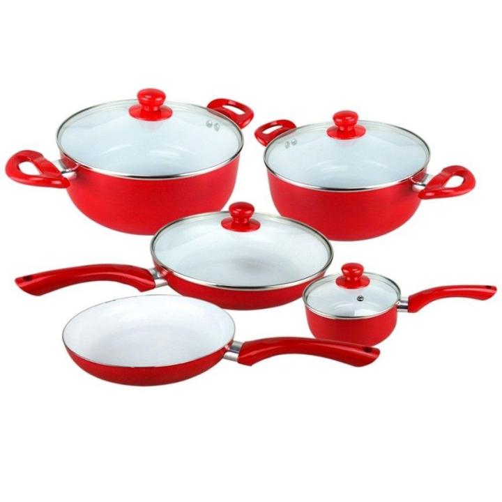 9 Pc Ceramic Pan Set (Red) SUNRISEMART | Lazada PH