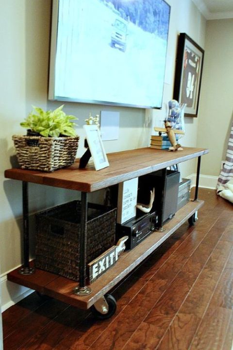 Rustic Natural Solid Hard Wood Retro Industrial Style Piping TV ...
