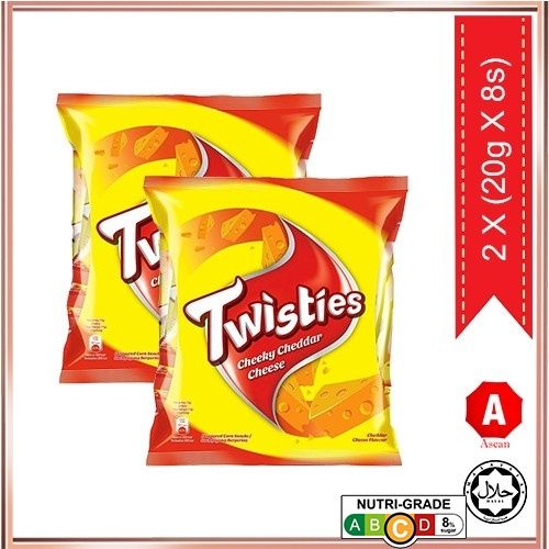 TWISTIES FLAVOURED CORN SNACKS CHEDDAR CHEESE FLAVOUR (13GX 8S)2PACKS ...