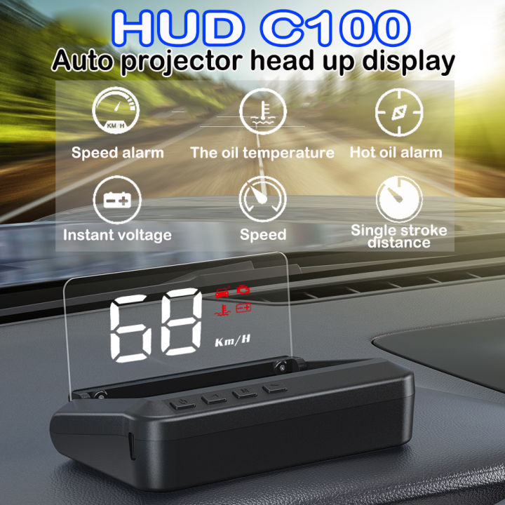 HUD C100 Head Up Display OBD2 display gauge Car Speedometer Fuel ...